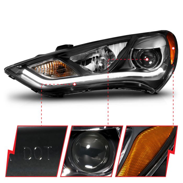 HYUNDAI GENESIS 13-15 2DR PROJECTOR PLANK STYLE HEADLIGHTS BLACK (FOR ...